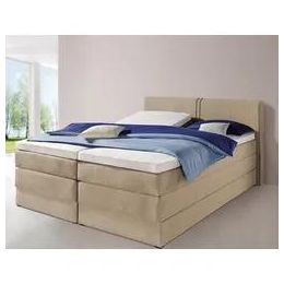 Boxspringbett Hapo, beige (beige, strukturstoff), Liegefl&auml;che B/L: 160cm x 200cm, kein H&auml;rtegrad, Bonnell-Federkernmatratze, Kopfteil, seitliche Unterbox und Obermatratze sind mit pflegeleichtem Feinstrukturstoff in Leinenoptik (100% Polyester) oder Kunstleder bezogen;Die Oberseite der Unterfederung und die Ober- und Unterseite der Obermatratze sind jeweils mit einem rutschhemmenden Stoff aus 100%