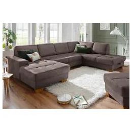 Wohnlandschaft Home Affaire "Puccini U-Form", braun (nuss), B:340cm H:86cm T:224cm, Luxus-Microfaser (100% Polyester);Luxus-Microfaser ALTARA NUBUCK (100% Polyester);Luxus-Microfaser Lederoptik (100% Polyester), Sofas, Wohnlandschaft, mit Federkern, Sitztiefenverstellung, Kontrastnaht