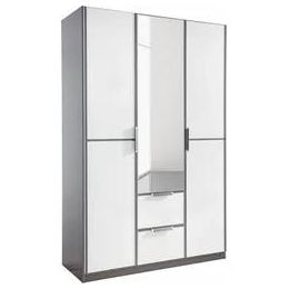 Kleiderschrank Rauch "Schrank Dreht&uuml;renschrank Garderobe Ankleide Schlafzimmer ESSENSA", wei&szlig; (graumetallic, wei&szlig;), B:136cm H:229cm T:54cm, Holzwerkstoff, Schr&auml;nke, Kleiderschrank, voll aufgelegte Spiegelt&uuml;ren, 2 gro&szlig;e Schubladen MADE IN GERMANY