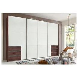 Schwebet&uuml;renschrank wimex "Level by fresh to go", braun (plankeneichefarben, wei&szlig;glas), B:350cm H:236cm, Schr&auml;nke, Schwebet&uuml;renschrank, mit Glast&uuml;ren und Synchron&ouml;ffnung