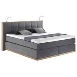 Boxspringbett Home Affaire "Vinton", grau (steel), B:180cm L:213cm, Komplettbetten, Boxspringbett, aus Eiche, mit LED-Beleuchtung, verschiedene H&auml;rtegrade (auch H4)