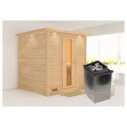 Sauna Karibu "Menja", beige (naturbelassen), Saunaofen, integrierte Steuerung, 9 kW, Saunen, Ofen 9 kW integr. Strg