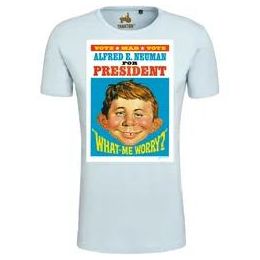 T-Shirt logoshirt "Mad - Alfred E. Neumann For President", Damen, Gr. S, blau (hellblau), 100% Baumwolle, unifarben, normal, Rundhals, Shirts T-Shirt, mit coolem Print