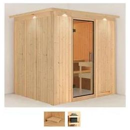 Sauna Karibu "Sodin", beige (naturbelassen), ohne Ofen, (ohne Ofen), Saunen, ohne Ofen