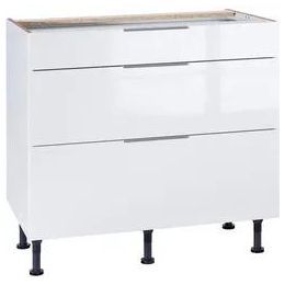 Unterschrank Optifit "Tara", wei&szlig; (wei&szlig; glanz), B:90cm H:87cm T:58,4cm, Schr&auml;nke, Unterschrank, mit Vollauszug und Soft-Close-Funktion, Breite 90 cm
