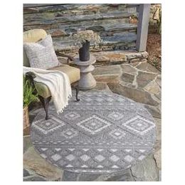 Teppich Carpet City "In-& Outdoorteppich Santorini 435, 3D-Effekt, Boho-Look", grau (anthrazit), H:5mm &Oslash;:200cm, Polypropylen, Teppiche, Teppich, Wetterfest & UV-best&auml;ndig f&uuml;r Terrasse, Balkon, K&uuml;che, Flur