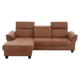 Ecksofa Home Affaire "Solvei L-Form", braun (haselnuss), B:255cm H:104cm T:185cm, Struktur (100% Polyester);Luxus-Microfaser Lederoptik (100% Polyester);Luxus-Microfaser ALTARA NUBUCK (100% Polyester), Sofas, Ecksofa, mit Recamierenabschlu&szlig; und Sitztiefenverstellung