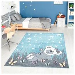 Kinderteppich Carpet City "ANIME916", blau, B:160cm H:11mm L:230cm, Polypropylen (PP), Teppiche, Kinderteppich, Kinderzimmer Teppich Modern mit Mond, Blumen, Wolken, Creme, Multi