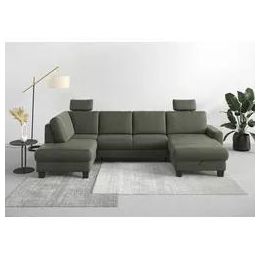 Wohnlandschaft Home Affaire "Summer U-Form", gr&uuml;n (olive), B:314cm H:91cm T:170cm, 95% Polyester, 5% Polyamid, Sofas, Wohnlandschaft, mit oder ohne Bettfunktion und Bettkasten, wengefarbene Holzf&uuml;&szlig;e
