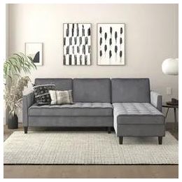Ecksofa DOREL HOME "Presley, L-Form", grau (anthrazit), B:213cm H:83cm T:154cm, Veloursstoff 100% Polyester, Sofas, Ecksofa, Ecksofa mit Bett-Funktion und Stauraum, verstellbare R&uuml;ckenlehne
