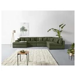 Wohnlandschaft Home Affaire "Skara U-Form", gr&uuml;n, B:390cm H:86cm T:190cm, 100% Polyester, Sofas, Wohnlandschaft, Lounge-Sofa mit Federkernpolsterung, in vielen Bezugsvarianten