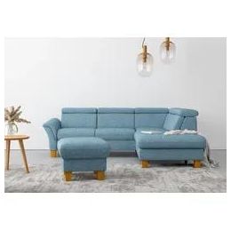 Ecksofa Home Affaire "Lindgren L-Form", blau (eisblau), B:249cm H:84cm T:217cm, 100% Polyester, Sofas, Ecksofa, wahlweise mit TV-Funktion, Stauraum und Kopfteilverstellung