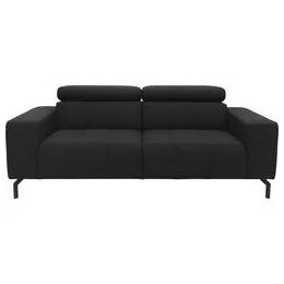 2-Sitzer DOMO collection "Cunelli, moderne Sitzn&auml;hte als Designelement, fester Sitzkomfort", schwarz, B:208cm H:79cm T:104cm, Lederlook;100% Polyurethan, Sofas, whlw. verstellbare Kopfteile, passend f&uuml;r g&auml;ngige Saugroboter