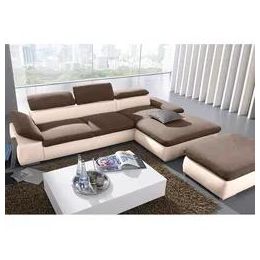 Sit & More Ecksofa SIT & MORE "Valantine L-Form, B: 286 cm", braun (creme, braun), B:286cm H:73cm T:174cm, 100% Polyester;Luxus-Kunstleder/Struktur (88% Polyester, 12% Polyamid), Sofas, Ecksofa, mit Arm- & Kopfteilverstellung, optional mit Bettfunktion, Topseller
