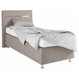 Boxspringbett, beige (struktustoff dunkelbeige), mit LED-Beleuchtung, Liegefl&auml;che B/L: 90cm x 200cm, H2, 7-Zonen-Kaltschaummatratze, Bezug Unterbox und Kopfteil: Strukturstoff (77% Polyester und 23% Viskose);Bezug Obermatratze 100% Polyester, waschbar bis 60C, Westfalia Schlafkomfort, Komplettbetten, Boxspringbett, wahlweise mit LED-Beleuchtung