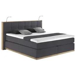 Boxspringbett Home Affaire "Vinton", grau (anthrazit), B:220cm L:213cm, Komplettbetten, Boxspringbett, aus Eiche, mit LED-Beleuchtung, verschiedene H&auml;rtegrade (auch H4)