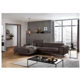 Ecksofa W.Schillig "piedroo, Designsofa mit tollem Sitzkomfort, L-Form", braun (mocca s37), B:303cm H:70cm T:193cm, Stoff S37 (100% Polyester): Luxus-Microfaser in Lederoptik, Sofas, Ecksofa, Kopfteilverstellung, wahlweise mit Sitztiefenverstellung, Breite 303cm