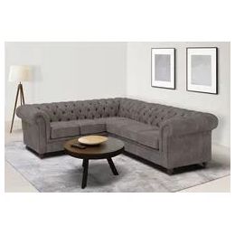 Chesterfield-Sofa Home Affaire "Chesterfield Ecksofa, auch in Leder L-Form", braun (dunkelbraun), B:250cm H:74cm T:210cm, Luxus-Microfaser (94% Polyester, 5% Nylon, 1% Spandex);Microfaser Antiklederoptik (100% Polyester);NaturLEDER (echtes italienisches Rindsleder), Sofas, hochwertige Knopfheftung, langer Schenkel links oder rechts w&auml;hlbar