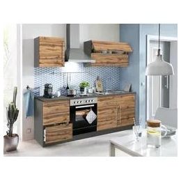 Sp&uuml;lenschrank KOCHSTATION "KS-Samos", braun (wotaneichefarben, grafit), B:100cm H:85cm T:60cm, Schr&auml;nke, Sp&uuml;lenschrank, 100 cm breit, inkl. Einbausp&uuml;le