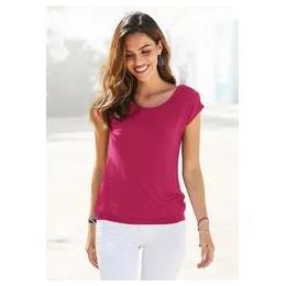 Longshirt Lascana "mit breitem Bund", Damen, Gr. 32/34, pink (magenta), Obermaterial: 95% Viskose (LENZINGTM ECOVEROTM), 5% Elasthan, unifarben, figurumspielend lang, Rundhals, angeschnitten normaler Saum, Shirts Longshirt, aus weichem Viskose-Stretch