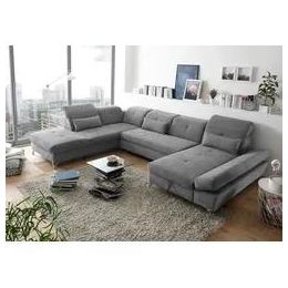 Wohnlandschaft ED EXCITING DESIGN "Melfi U-Form mit Bettfunktion, Bettkasten", braun (schlamm), B:350cm H:73cm T:245cm, 95% Polyester, 5% Nylon, Sofas, Wohnlandschaft, Arm- & Kopfteilverstellung & 3 Nierenkissen