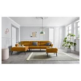 Ecksofa OTTO HOME "Bille L-Form", gold, B:302cm H:86cm T:178cm, Samtoptik (100% Polyester);Luxus-Microfaser weich (100% Polyester);Struktur (100% Polyester);Struktur fein (100% Polyester), Sofas, Ecksofa, mit Naht im R&uuml;ckenkissen und Beinen aus Eichenholz