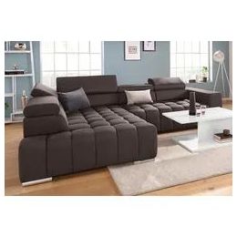 Ecksofa exxpo - SOFA FASHION "Elias, aktuelle Kreuzsteppung im Sitz, bequem, Breite 307cm, L-Form", braun (mocca), B:307cm H:94cm T:201cm, Struktur ( 100% Polyester), Sofas, Ecksofa, mit Kopf- bzw. R&uuml;ckenverstellung, wahlweise mit Bettfunktion
