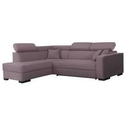 Ecksofa Home Affaire "Tulio L-Form", rot (wine), B:267cm H:95cm T:198cm, Struktur fein (100% Polyester);Struktur (100% Polyester);Samtstruktur (100% Polyester), Sofas, Ecksofa, wahlweise mit Bettfunktion und Bettkasten, incl. 3 Zierkissen
