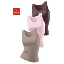 H.I.S. Tanktop H.I.S, Damen, Gr. 44/46, bunt (braun, rosa, taupe), Feinripp, Obermaterial: 100% Baumwolle, unifarben, Basic, k&ouml;rpernah normal, tiefer Rundhals, Tops Tanktop, aus weicher Rippqualit&auml;t aus Baumwolle, Topseller