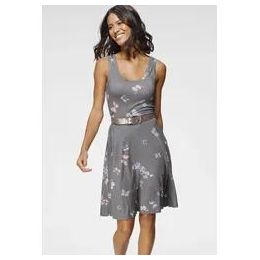 Sommerkleid Laura Scott, Damen, Gr. 42, N-Gr, grau (grau, rosa), Jersey, Obermaterial: 95% Viskose, 5% Elasthan, bedruckt, gemustert, figurumspielend kniefrei, tiefer Rundhals, Kleider Sommerkleid, figurbetonte Passform, femininer Stil, aus Viskosemischung