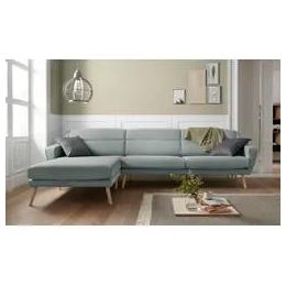 Ecksofa OTTO HOME "Bille L-Form", gr&uuml;n (mint), B:302cm H:86cm T:178cm, Samtoptik (100% Polyester);Luxus-Microfaser weich (100% Polyester);Struktur (100% Polyester);Struktur fein (100% Polyester), Sofas, Ecksofa, mit Naht im R&uuml;ckenkissen und Beinen aus Eichenholz