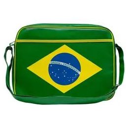 Schultertasche logoshirt "Brazil - ordem e progresso", Damen, Gr. B/H/T: 12,5cm x 30cm x 40cm, gr&uuml;n (gr&uuml;n, gelb), Lederimitat, bedruckt, mehrfarbig, Taschen Schultertasche, mit Ordem e progresso-Frontprint