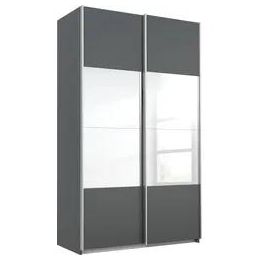 Schwebet&uuml;renschrank Rauch "Quadra", grau (grau metallic, spiegel), B:136cm H:230cm T:62cm, Holzwerkstoff, Schr&auml;nke, Schwebet&uuml;renschrank, mit Spiegelelementen