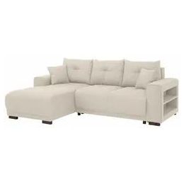 Ecksofa Home Affaire "Viborg L-Form", beige (creme), B:234cm H:91cm T:162cm, Struktur (100% Polyester);Struktur fein ( 100% Polyester);Filzoptik (100% Polyester), Sofas, Ecksofa, mit Regal in der Armlehne, wahlweise mit Bettfunktion