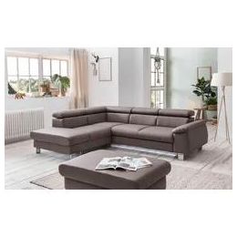 Ecksofa COTTA "Komaris L-Form, B: 249 cm", grau (elefant), B:249cm H:72cm T:100cm, Microfaser PRIMABELLE (100% Polyester);Kunstleder SOFTLUX;Feinstruktur (100% Polyester);Kunstleder SOFTLUX/Struktur (100% Polyester);NaturLEDER, Sofas, Ecksofa, mit Kopfteilverstellung, optional Bettfunktion, Bettkasten & Licht