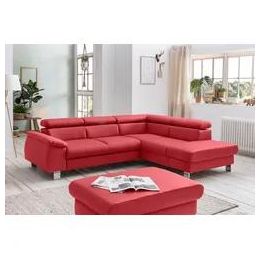 Ecksofa COTTA "Komaris L-Form, B: 249 cm", rot, B:249cm H:72cm T:100cm, Microfaser PRIMABELLE (100% Polyester);Kunstleder SOFTLUX;Feinstruktur (100% Polyester);Kunstleder SOFTLUX/Struktur (100% Polyester);NaturLEDER, Sofas, Ecksofa, mit Kopfteilverstellung, optional Bettfunktion, Bettkasten & Licht