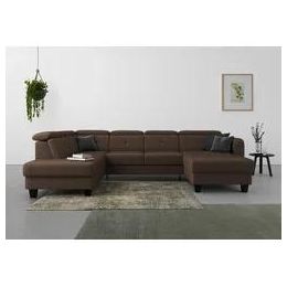 Sit & More Wohnlandschaft SIT & MORE "Belluci U-Form", braun (dunkelbraun), B:321cm H:85cm T:195cm, Sofas, Wohnlandschaft, Kopfteilverstellung und Federkern, wahlweise mit Bettfunktion