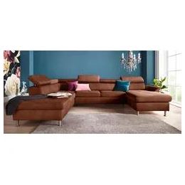 Wohnlandschaft exxpo - SOFA FASHION "Maretto, bequem und komfortabel, viel Platz, Breite 330cm, U-Form", braun (cognac), B:330cm H:96cm T:230cm, Luxus-Microfaser Vintageoptik (100% Polyester);Webstoff, Sofas, Wohnlandschaft, inkl. Kopfteilverstellung f&uuml;r mehr Sitzkomfort, wahlweise Bettfunktion