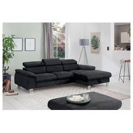 Ecksofa COTTA "Komaris L-Form, B: 244 cm", grau (lava), B:244cm H:72cm T:166cm, Microfaser PRIMABELLE (100% Polyester);Kunstleder SOFTLUX(100%Polyurethan);Feinstruktur (100% Polyester);Kunstleder SOFTLUX/Struktur (100%Polyurethan, 90%Polyester, 10% Polyacryl), Sofas, Ecksofa, mit Kopfteilverstellung, optional Bettfunktion, Bettkasten & Licht, Topseller
