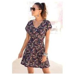 Sommerkleid Vivance, Damen, Gr. 40, N-Gr, bunt (floral, bedruckt), Jersey, Obermaterial: 100% Viskose, bedruckt, figurumspielend ca. Mitte Oberschenkel, tiefer V-Ausschnitt, Kleider Sommerkleid, mit Blumendruck und V-Ausschnitt, leichtes Strandkleid