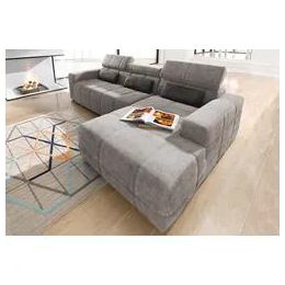 Ecksofa DOMO collection "Brandon gro&szlig;e Ausf&uuml;hrung B/T/H: 289/177/80 cm, auch in Leder und Cord", grau (grau, braun), B:289cm H:80cm T:175cm, Luxus-Microfaser in Antikleder-Optik (100% Polyester);Luxus-Microfaser (100% Polyester);Kunstleder SOFTLUX, Sofas, Ecksofa, mit Kopfteilverstellung, wahlweise Sitztiefenverstellung, L-Form