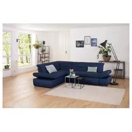 Ecksofa Home Affaire "Avesa L-Form", blau (dunkelblau), B:275cm H:80cm T:211cm, 100% Polyester, Sofas, Ecksofa, Wahlweise mit Arm- und Bettfunktion, B/T/H: 275/211/80 cm
