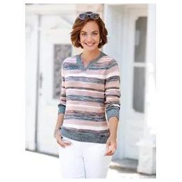 Strickpullover Casual Looks "Pullover", Damen, Gr. 42, blau (taubenblau, puder, meliert), 100% Baumwolle, gemustert, gestreift, mehrfarbig, meliert, Pullover Strickpullover