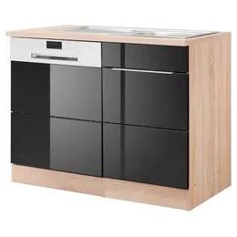 Sp&uuml;lenschrank KOCHSTATION "KS-Brindisi", schwarz (schwarz hochglanz, eichefarben), B:110cm H:85cm T:60cm, Holzwerkstoff, MDF, Schr&auml;nke, Sp&uuml;lenschrank, 110 cm breit, inkl. M&ouml;belt&uuml;r f&uuml;r Geschirrsp&uuml;ler sowie Einbausp&uuml;le