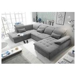 Wohnlandschaft ED EXCITING DESIGN "Wayne U-Form mit Bettfunktion, Bettkasten", grau (dunkelgrau, uran 03 dunkelgrau), B:340cm H:104cm T:240cm, 95% Polyester, 5% Nylon, Sofas, Wohnlandschaft, Arm- und Kopfteilverstellung & 3 Nierenkissen, Topseller