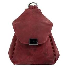 Cityrucksack Bruno Banani, Damen, Gr. B/H/T: 25cm x 20cm x 9cm, onesize, rot, Leder, Rindsleder, unifarben, Rucks&auml;cke Cityrucksack, echt Leder