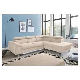 Ecksofa COTTA "Komaris L-Form, B: 249 cm", beige, B:249cm H:72cm T:100cm, Microfaser PRIMABELLE (100% Polyester);Kunstleder SOFTLUX;Feinstruktur (100% Polyester);Kunstleder SOFTLUX/Struktur (100% Polyester);NaturLEDER, Sofas, Ecksofa, mit Kopfteilverstellung, optional Bettfunktion, Bettkasten & Licht