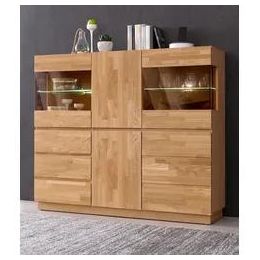 Highboard Home Affaire "Laima", braun (eiche teilmassiv), B:140cm H:120cm T:38cm, FSC-zertifizierter Holzwerkstoff, Sideboards, Highboard