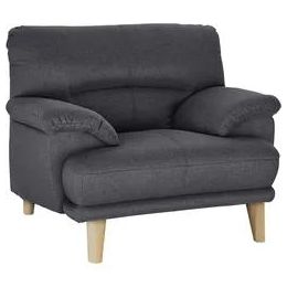Sessel Trendmanufaktur "Cecilia, Loungesessel, italienisches Design, bequeme Armlehnen", grau (dunkelgrau), B:112cm H:87cm T:90cm, Sessel, Sessel, aufwendige R&uuml;ckenverarbeitung f&uuml;r hohen Sitzkomfort, Holzfu&szlig;