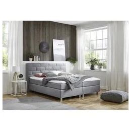 Boxspringbett, grau, B:195cm L:210cm, Bezug Bett: Feinstruktur 100% Polyester;Bezug Bonnell-Federkernmatratze: 100% Polyester;Bezug Kaltschaummatratze: 100% Polyester;Bezug Tonnentaschenfederkernmatratze: 80% Baumwolle, 20%Polyester;Topper: Komfortschaum mit Bezug 100% Polyester, Westfalia Schlafkomfort, Komplettbetten, Boxspringbett, mit Topper